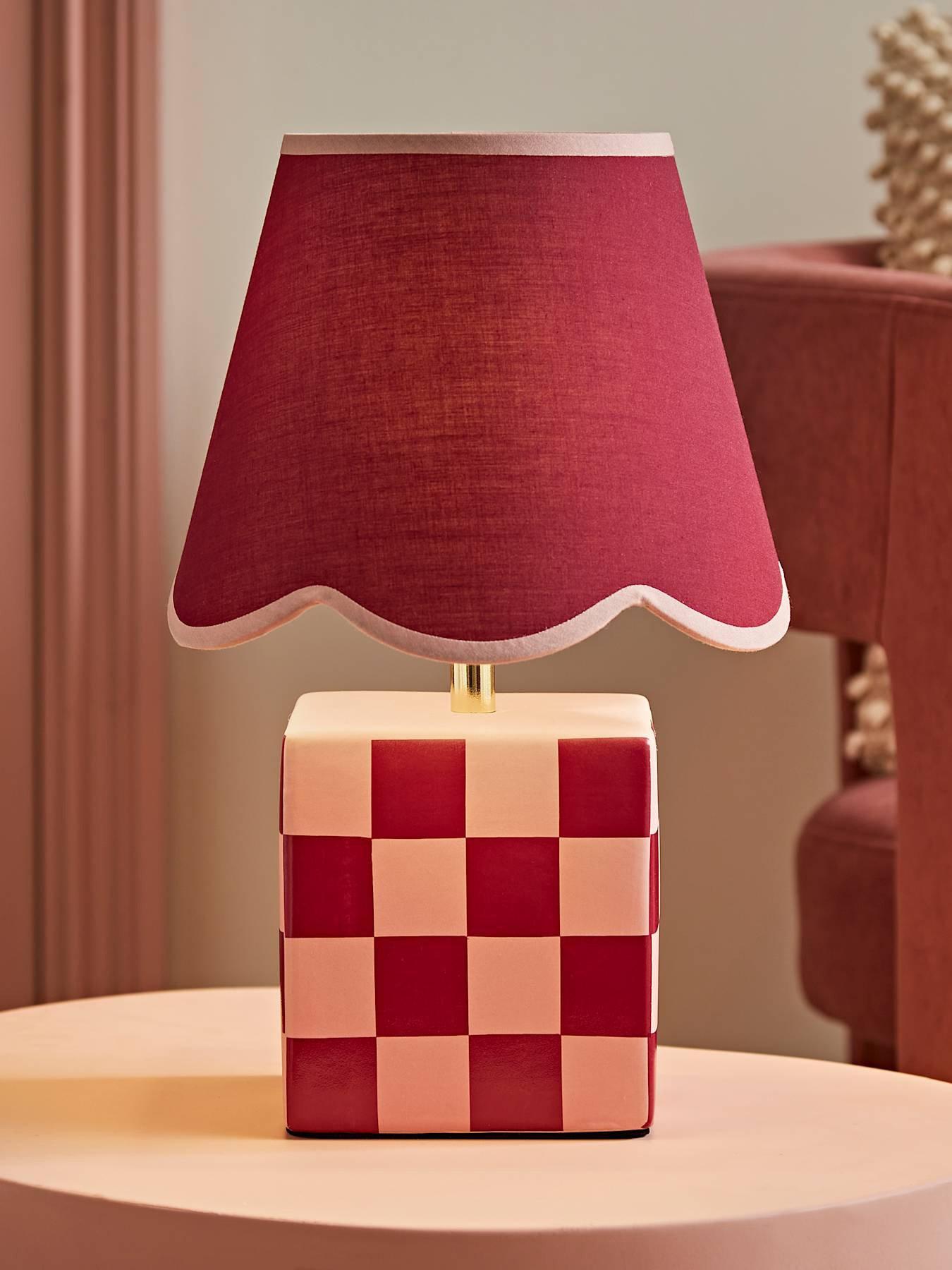 ValueLights Evie Burgundy Ceramic Checkerboard Table Lamp With Scallop Shade | Very