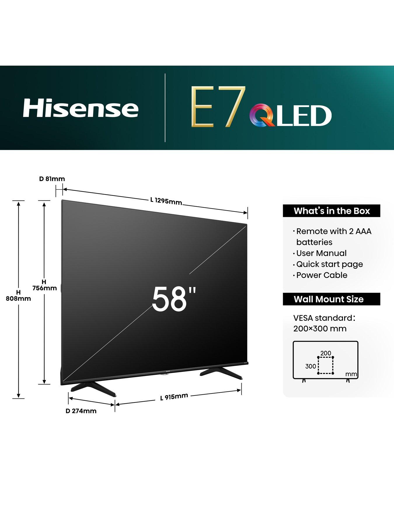 Hisense E7NQ 58" 4K QLED Smart TV with Freely - 58E7NQTUK | Very