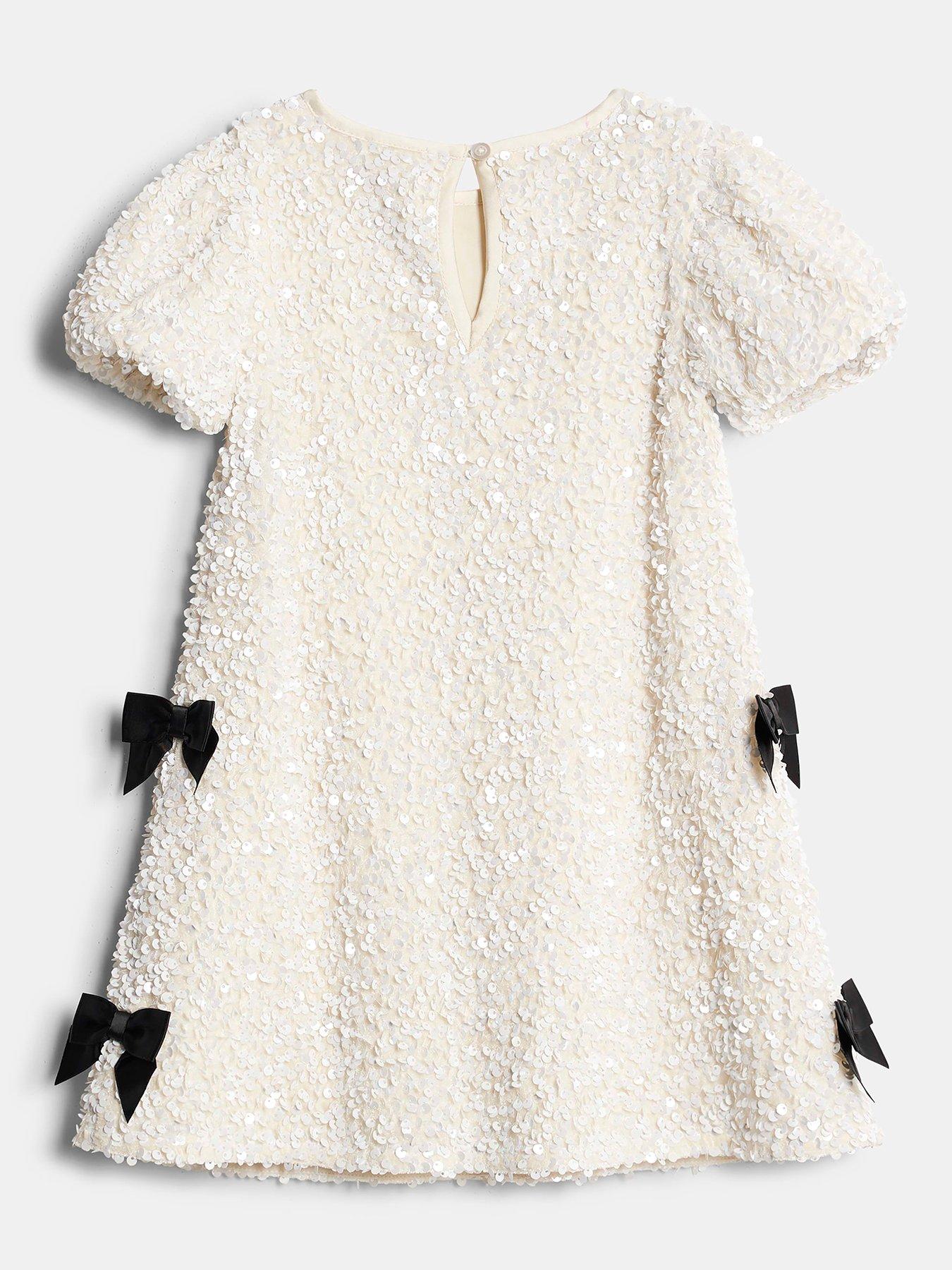 River Island Mini Mini Girls Sequin Bow Dress - White | Very