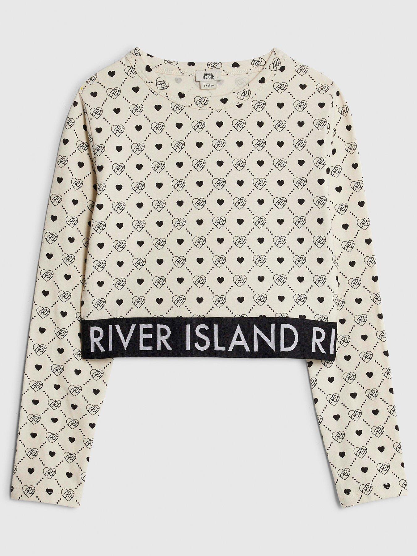 River Island Older Girls Waistband Monogram Top - Cream | Very