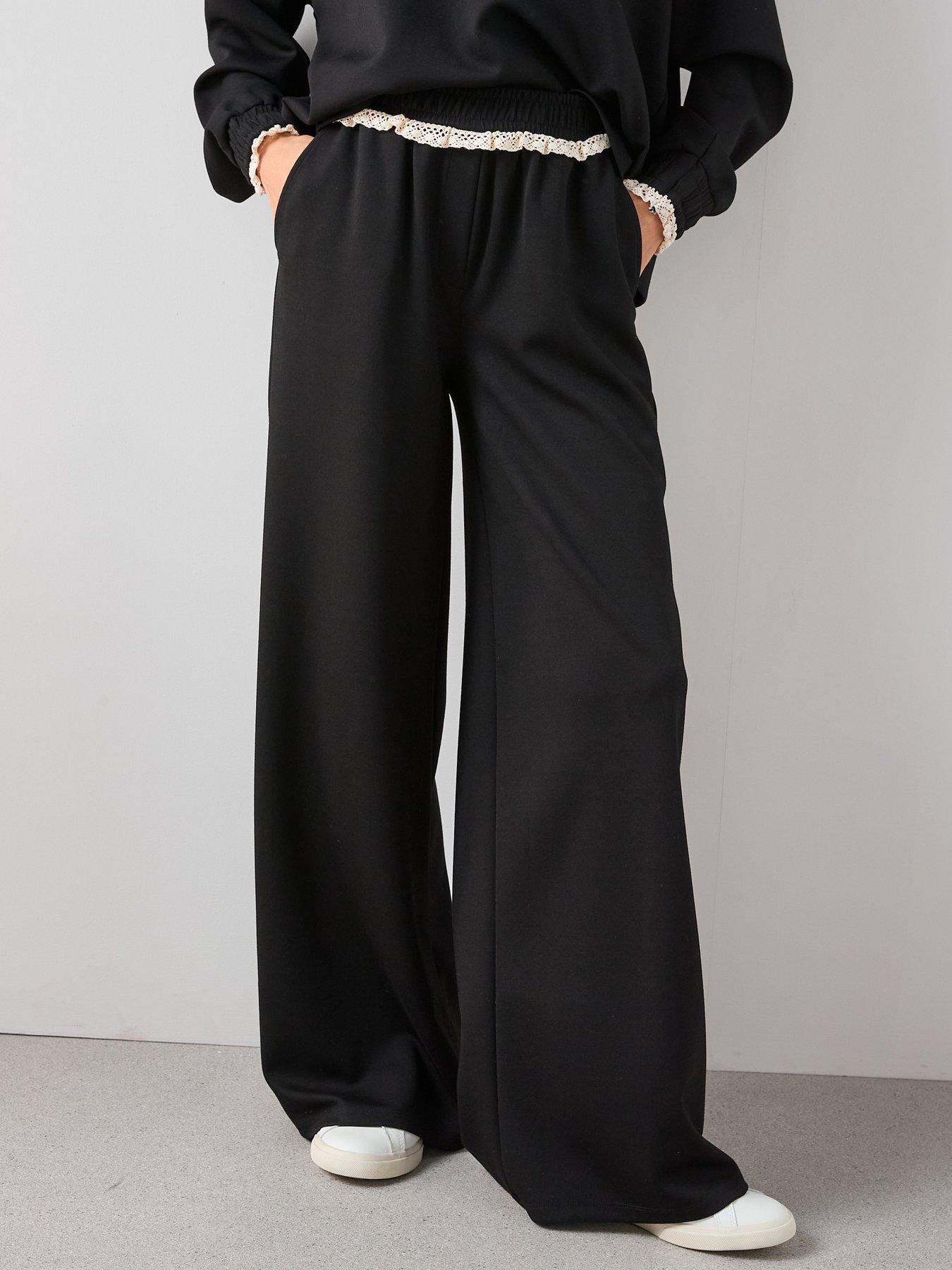 The Very Collection Wide Leg Lace Trim Joggers Co-Ord - Black | Very