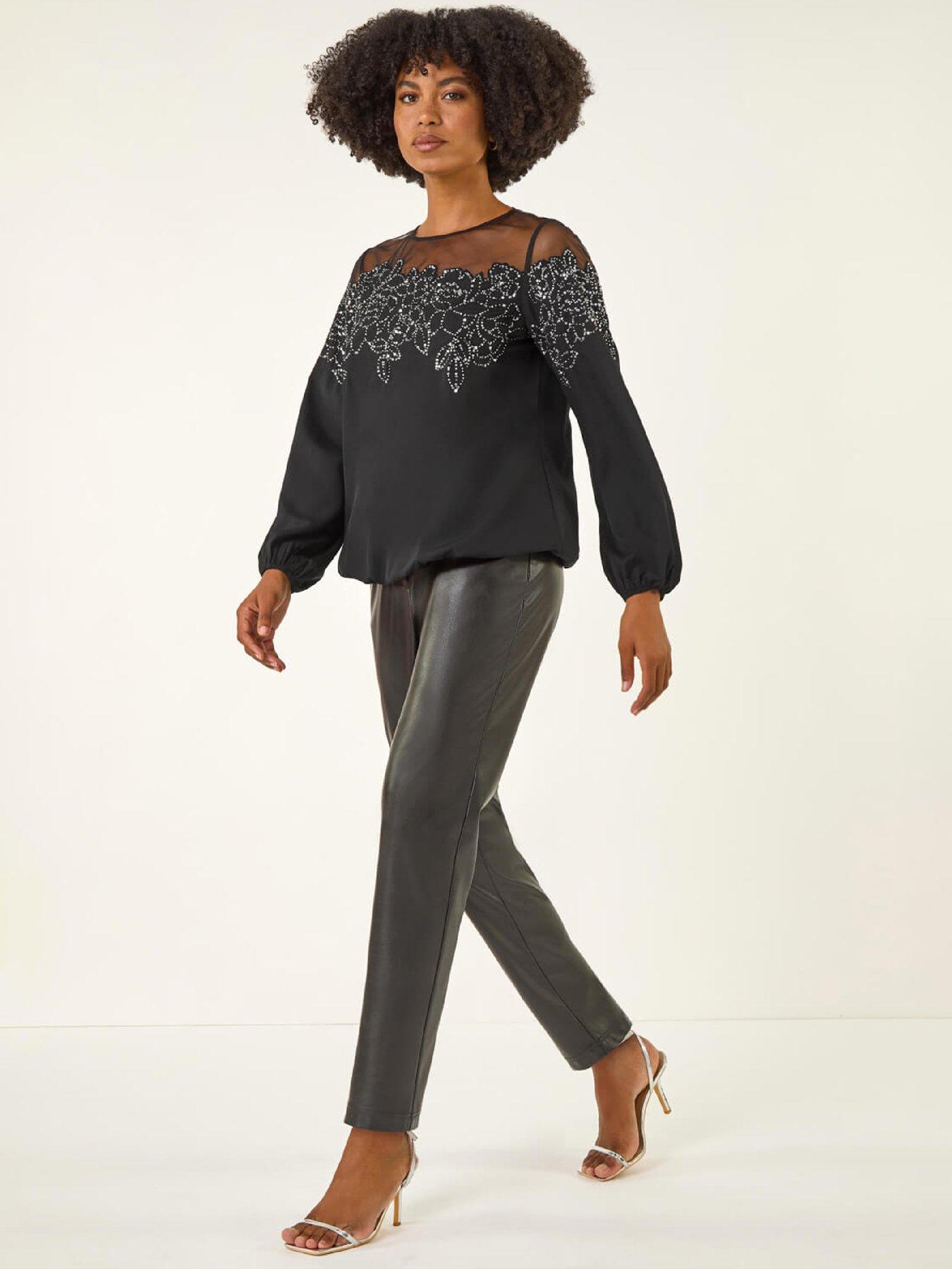 Roman Sequin Floral Sheer Top - Black | Very