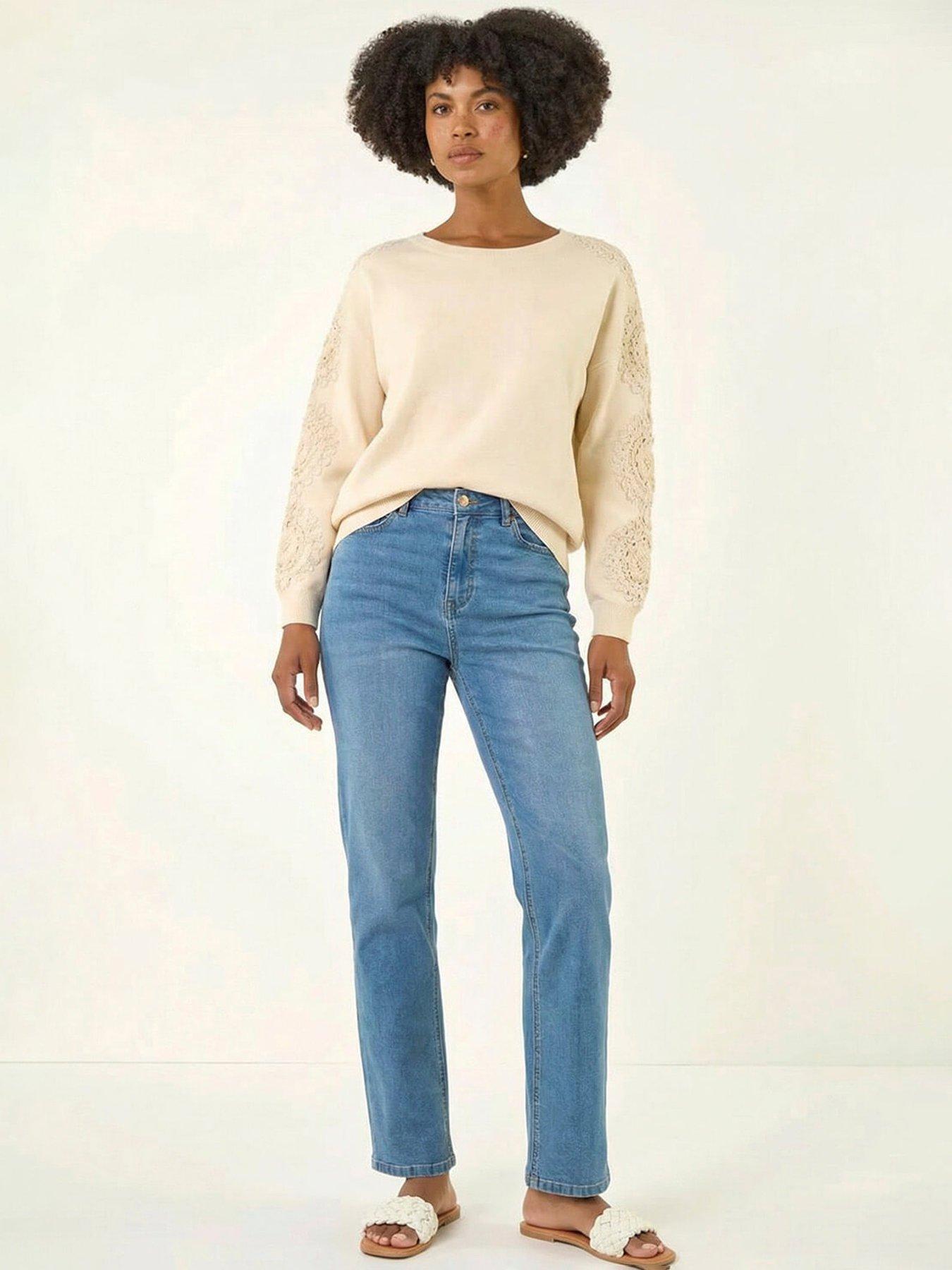 Roman Embroidered Sleeve Knit Jumper - Ivory | Very