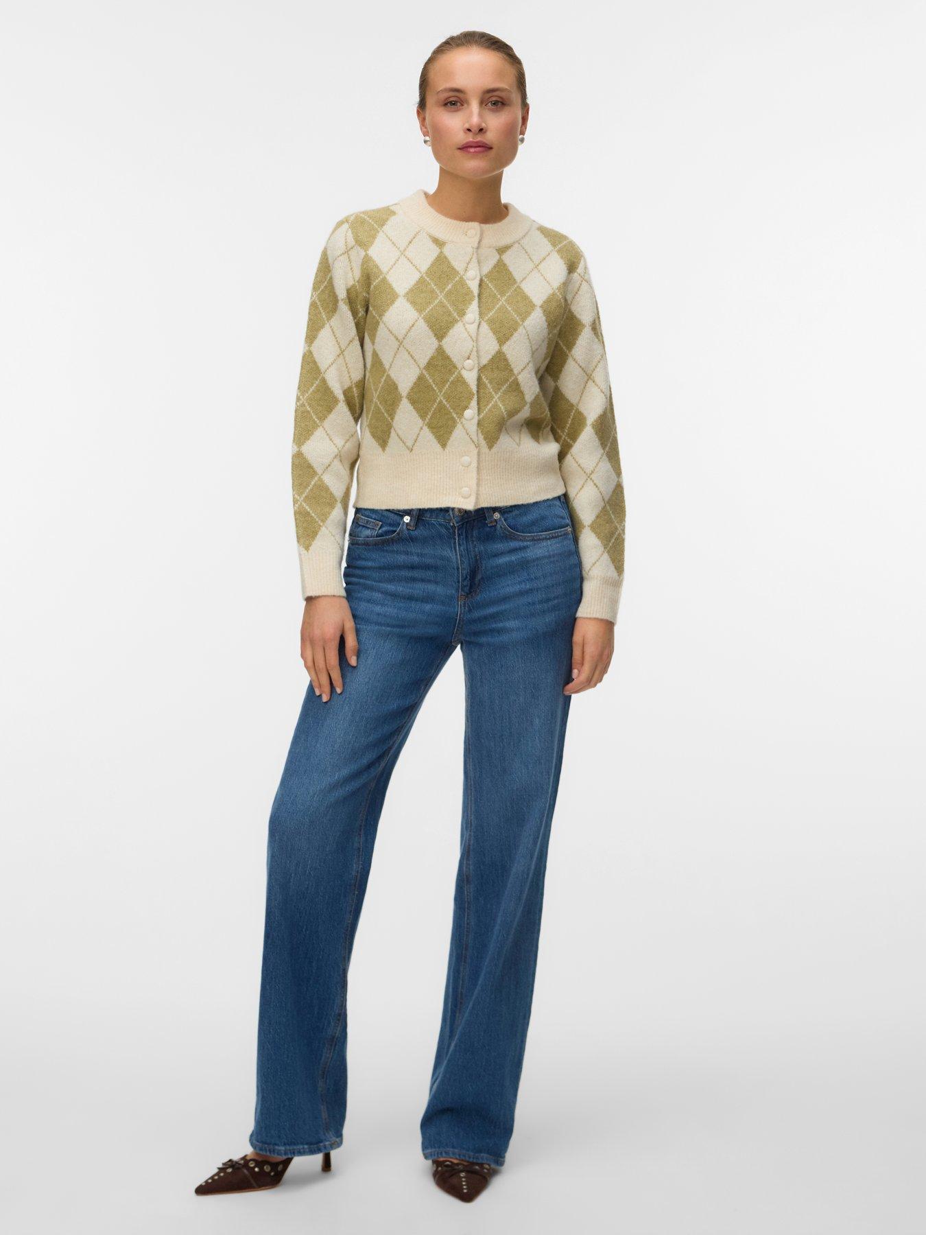 Vero Moda Halo Long Sleeve O-neck Argyle Cardigan - Green | Very