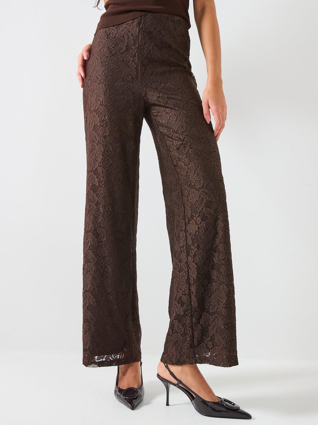Vero Moda High Waist Wide Leg Jersey Pant - Brown | Very