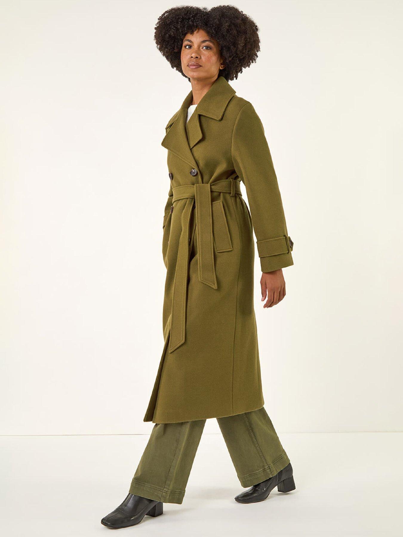 Roman Textured Premium Belted Smart Coat - Olive | Very