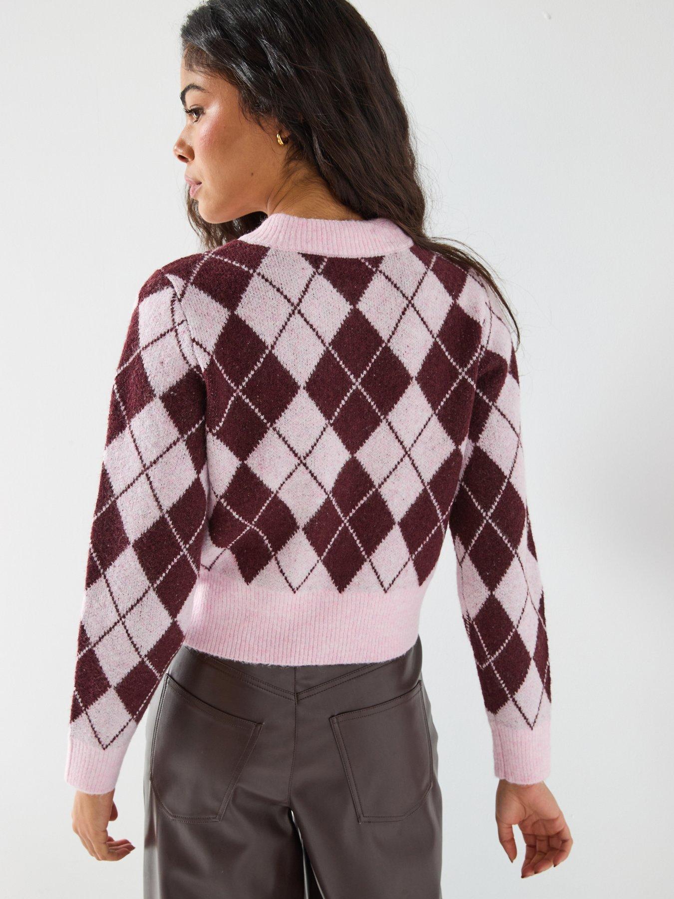 Vero Moda Long Sleeve Argyle Cardigan - Pink | Very