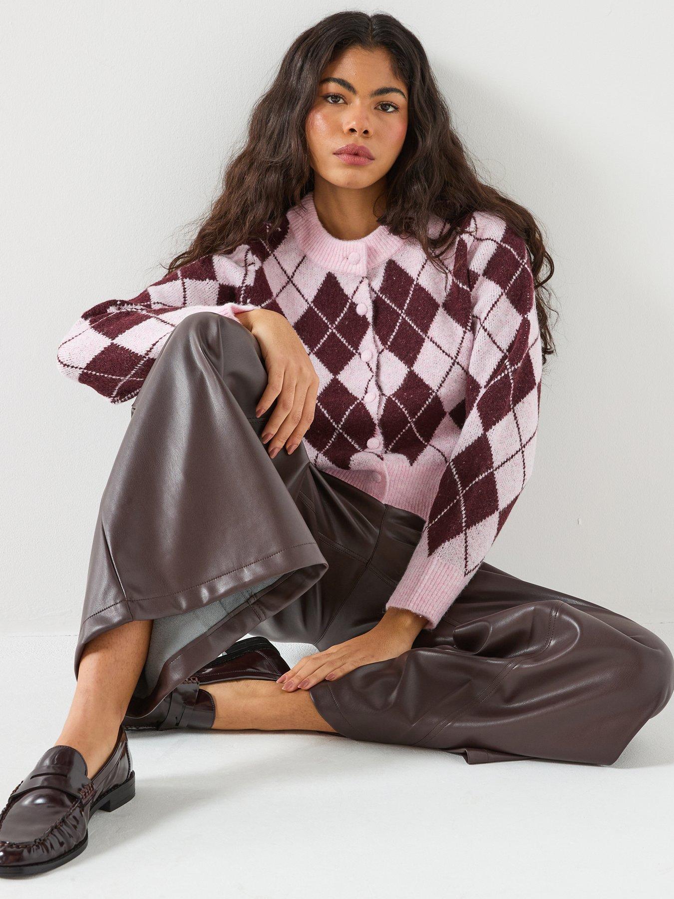Vero Moda Long Sleeve Argyle Cardigan - Pink | Very