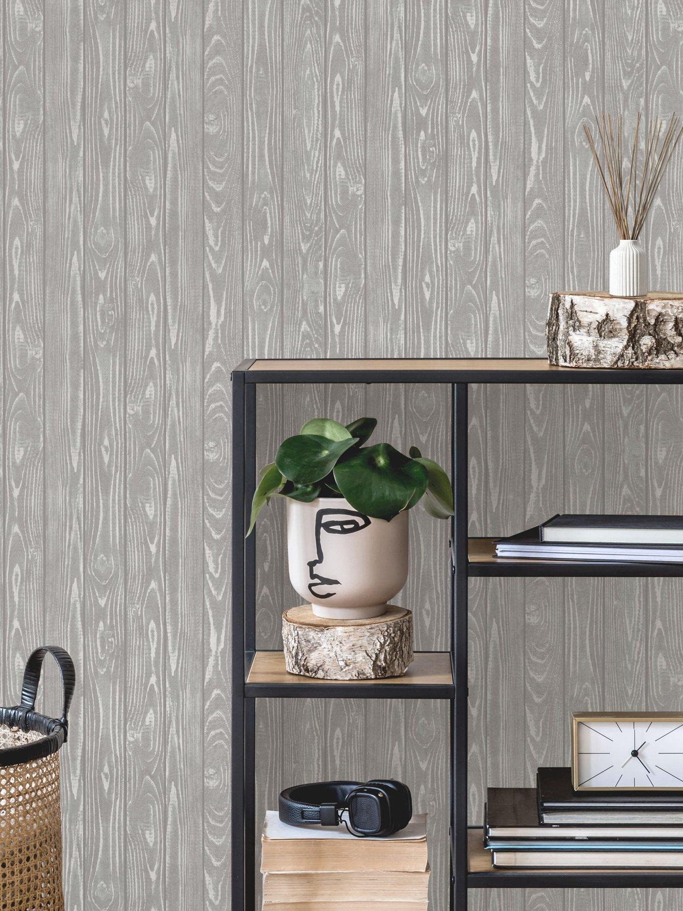 Fine Decor Metallic Wood Grey | Very
