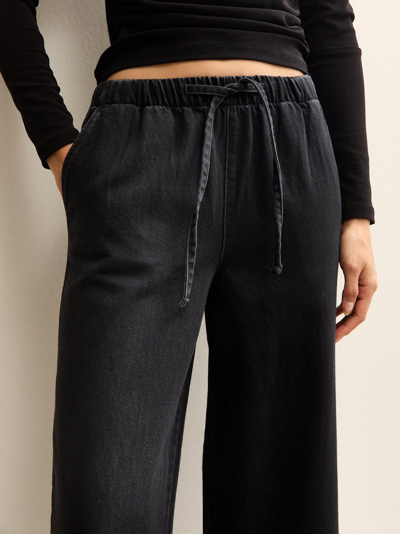 New Look Black Denim Wide Leg Drawstring Waist Jeans | Very