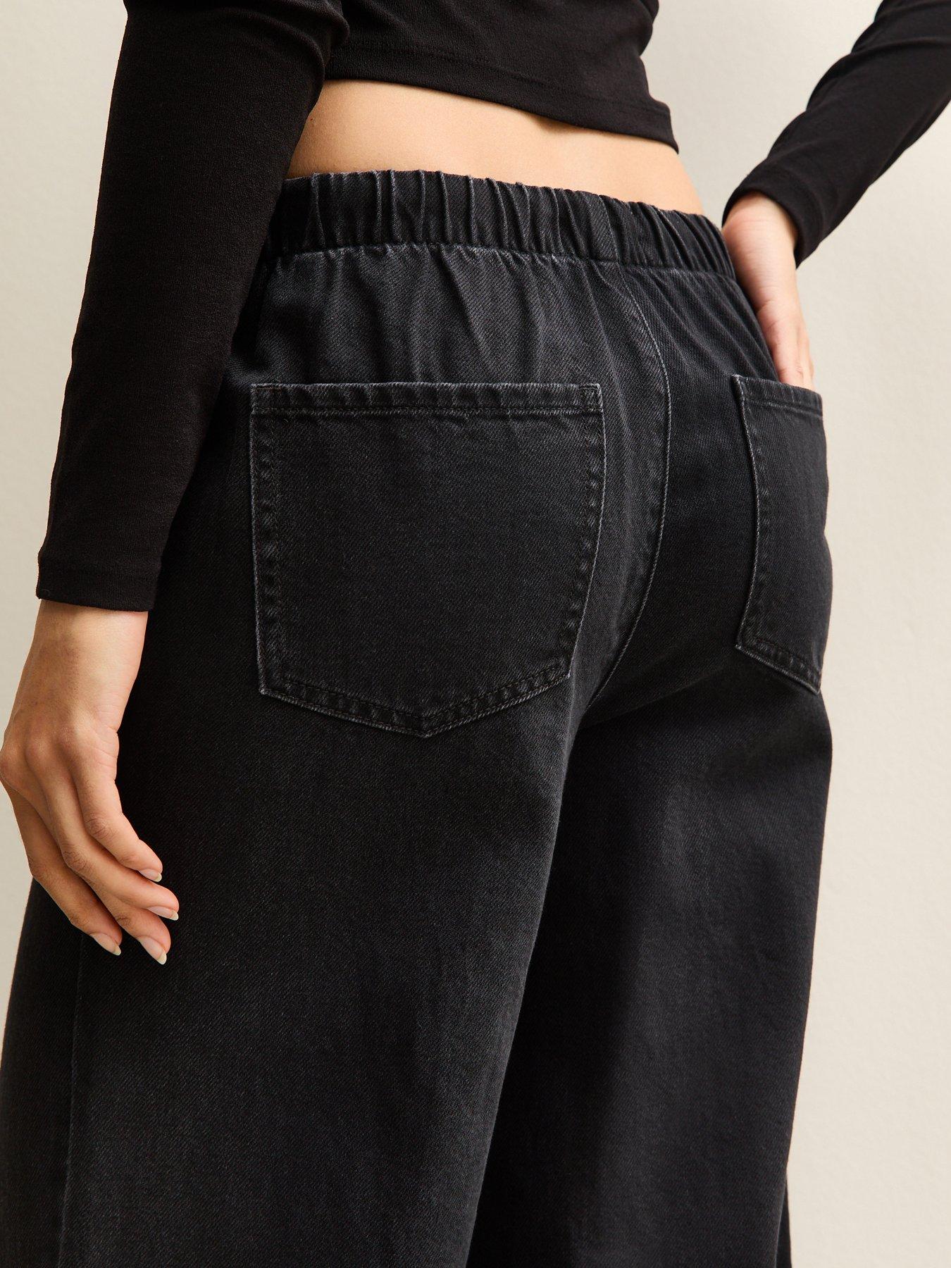 New Look Black Denim Wide Leg Drawstring Waist Jeans | Very