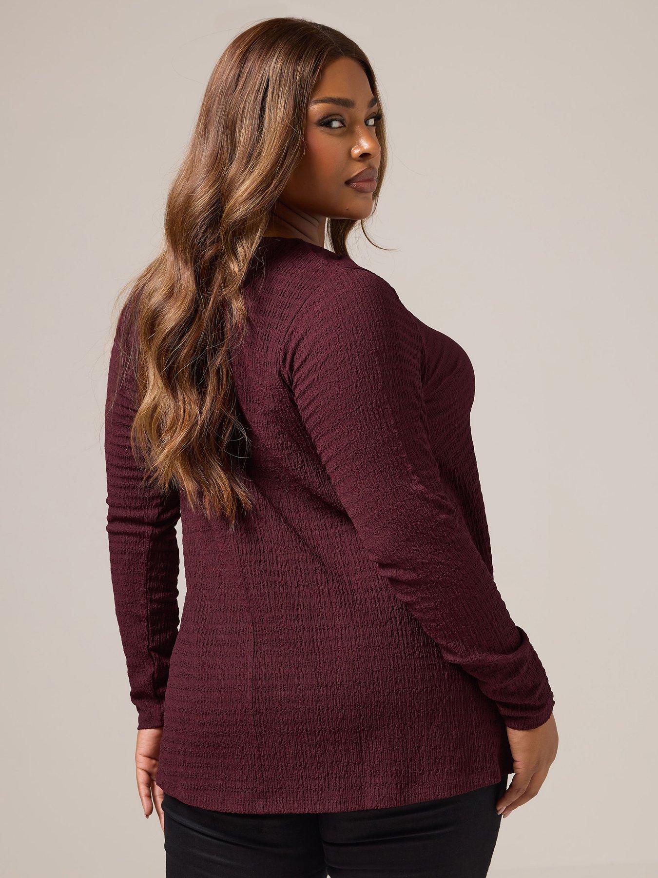 Yours Curve Textured Long Sleeve Swing Top - Red | Very