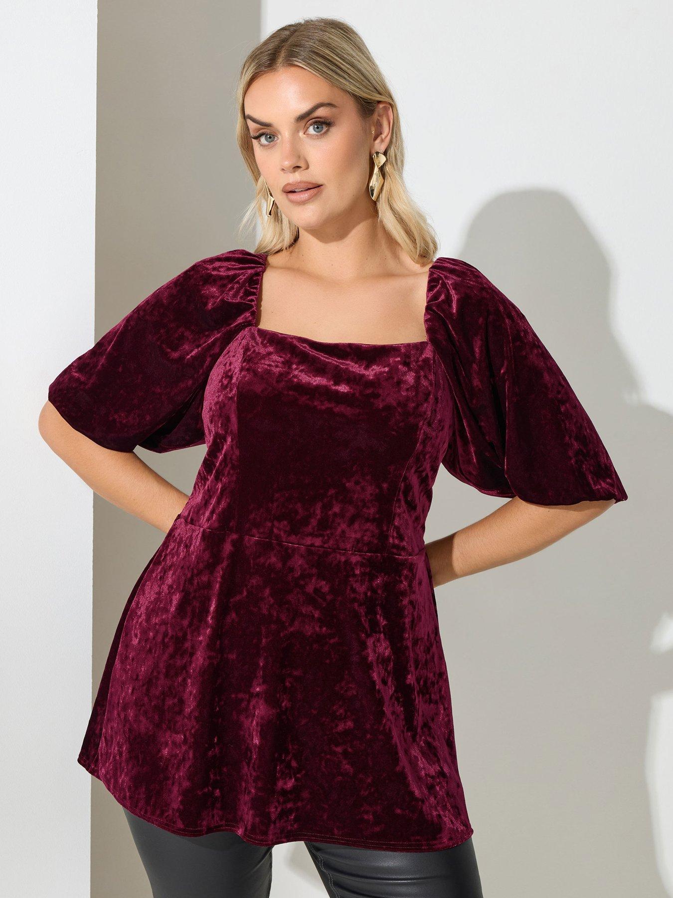 Yours Curve Velvet Square Neck Top - Red | Very