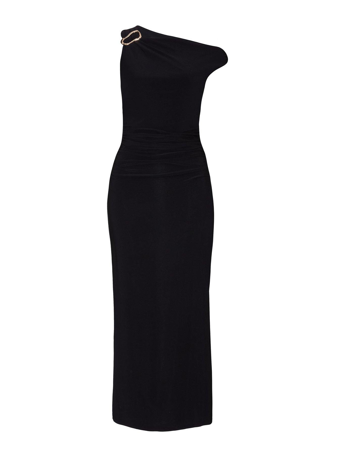 Quiz Black Asymmetric Midaxi Dress | Very