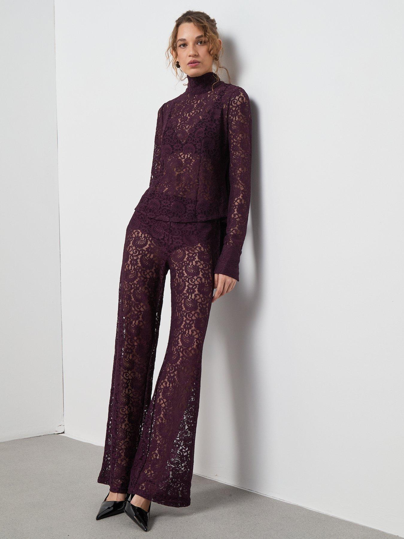 Mango Lace Straight Trousers - Red | Very