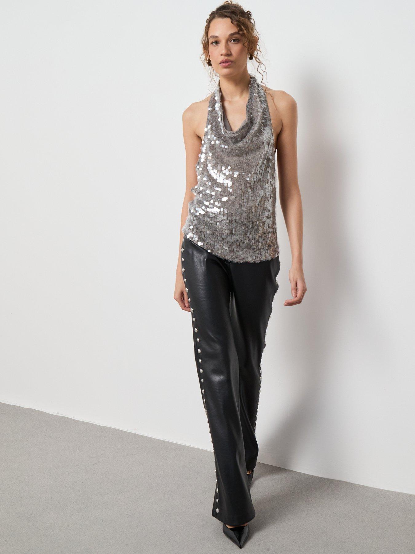 Mango Sequin Halter Neck Top - Silver | Very