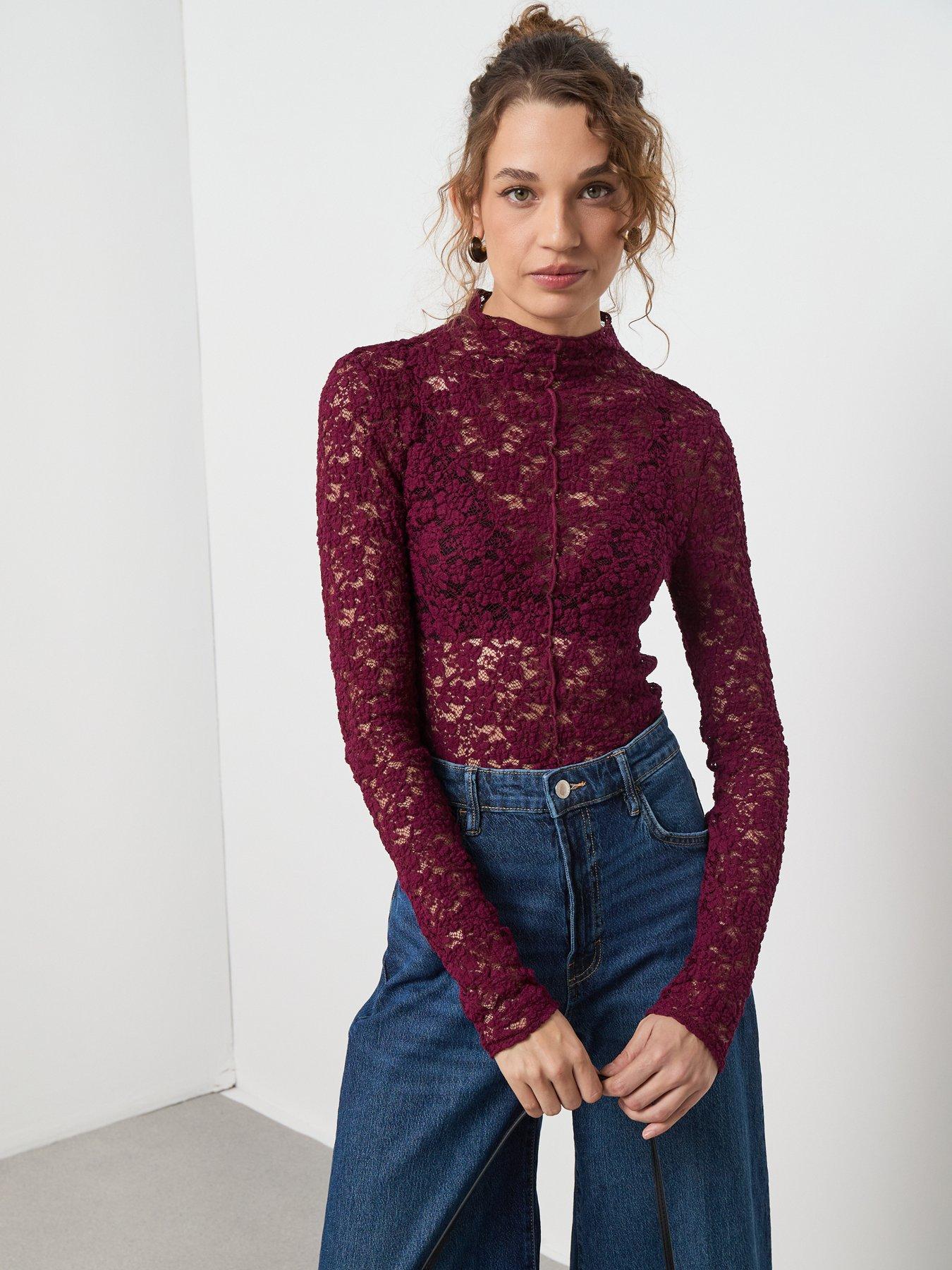 Mango Lace Top With Perkins Collar - Red | Very