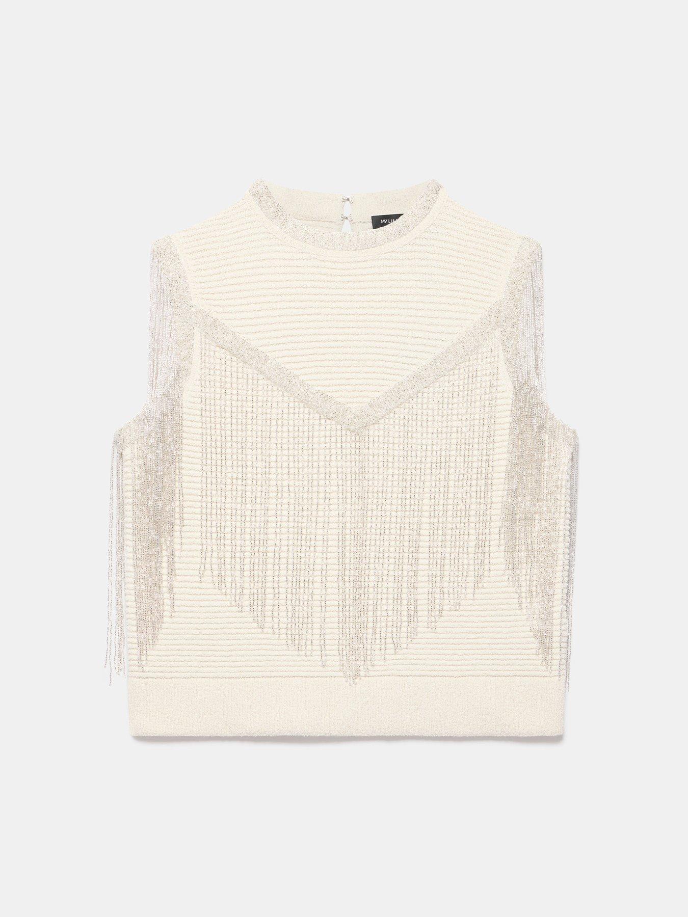 Mint Velvet Cream Embellished Fringe Top - White | Very