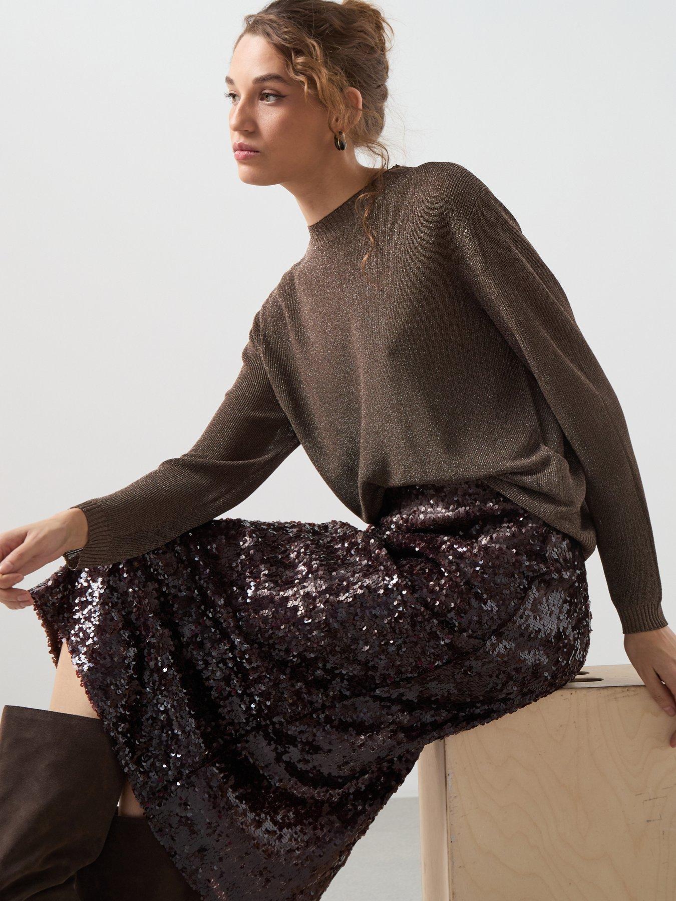 Mango Fine Knit Lurex Sweater - Brown | Very