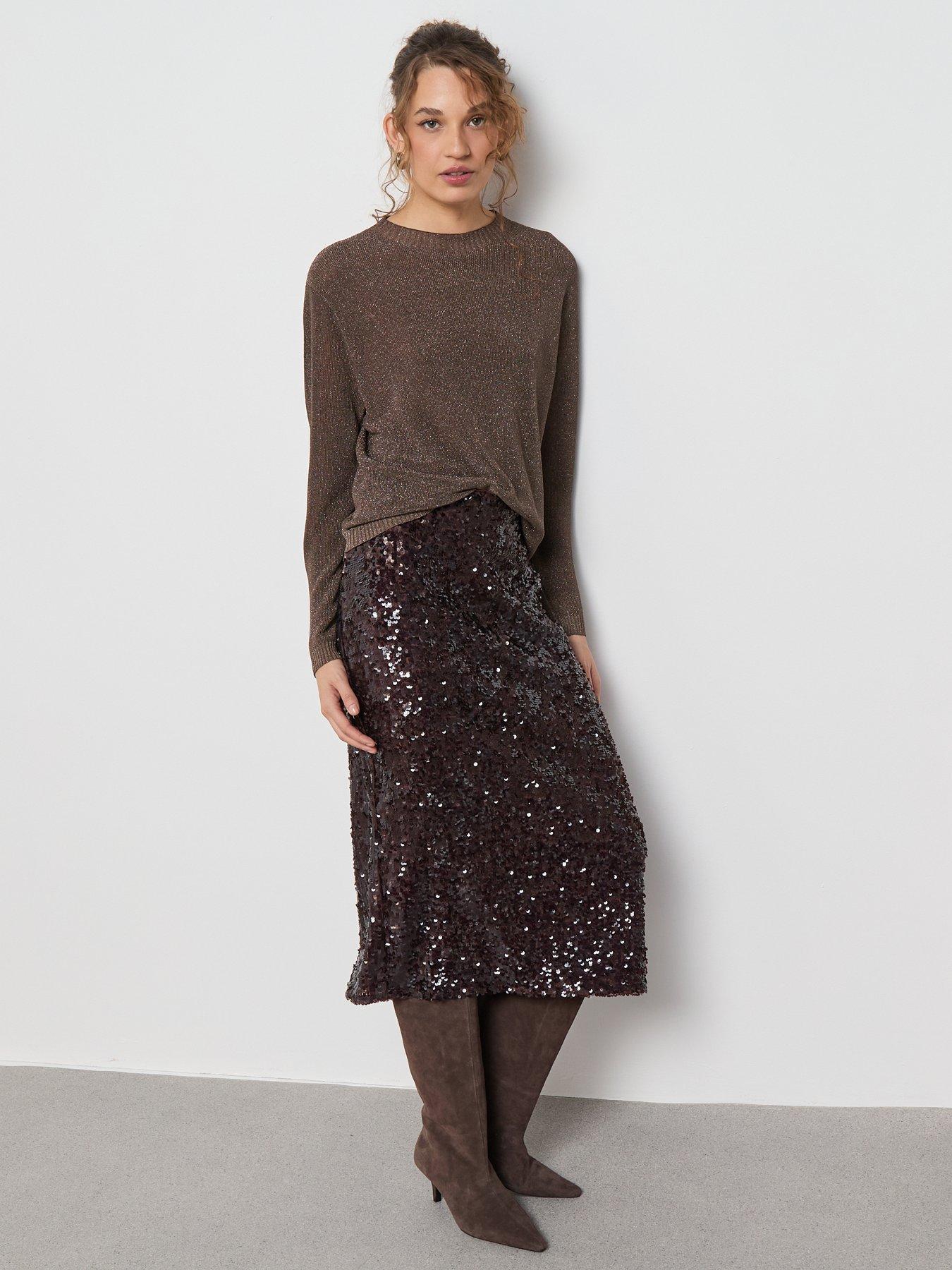 Mango Fine Knit Lurex Sweater - Brown | Very