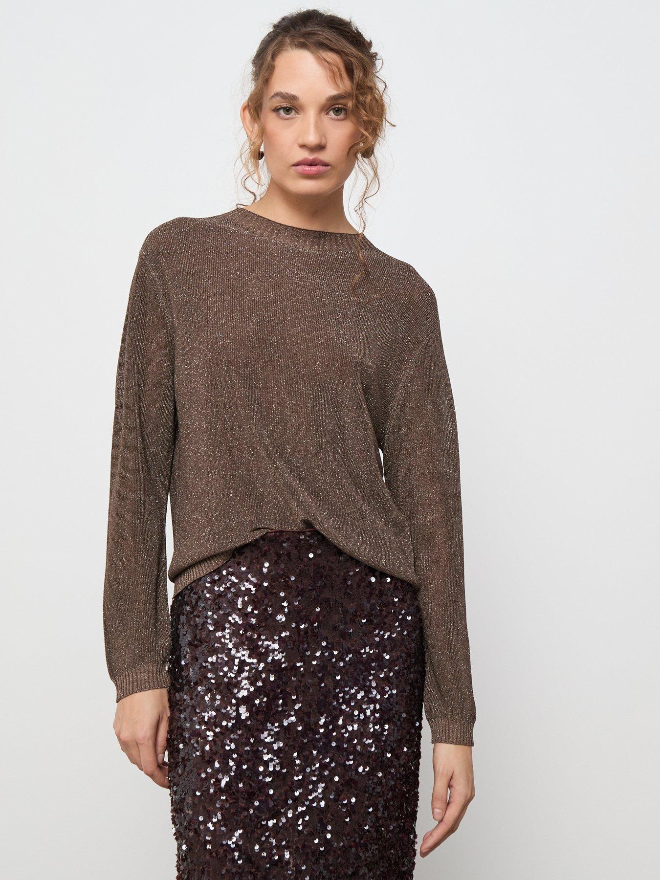 Mango Fine Knit Lurex Sweater - Brown | Very