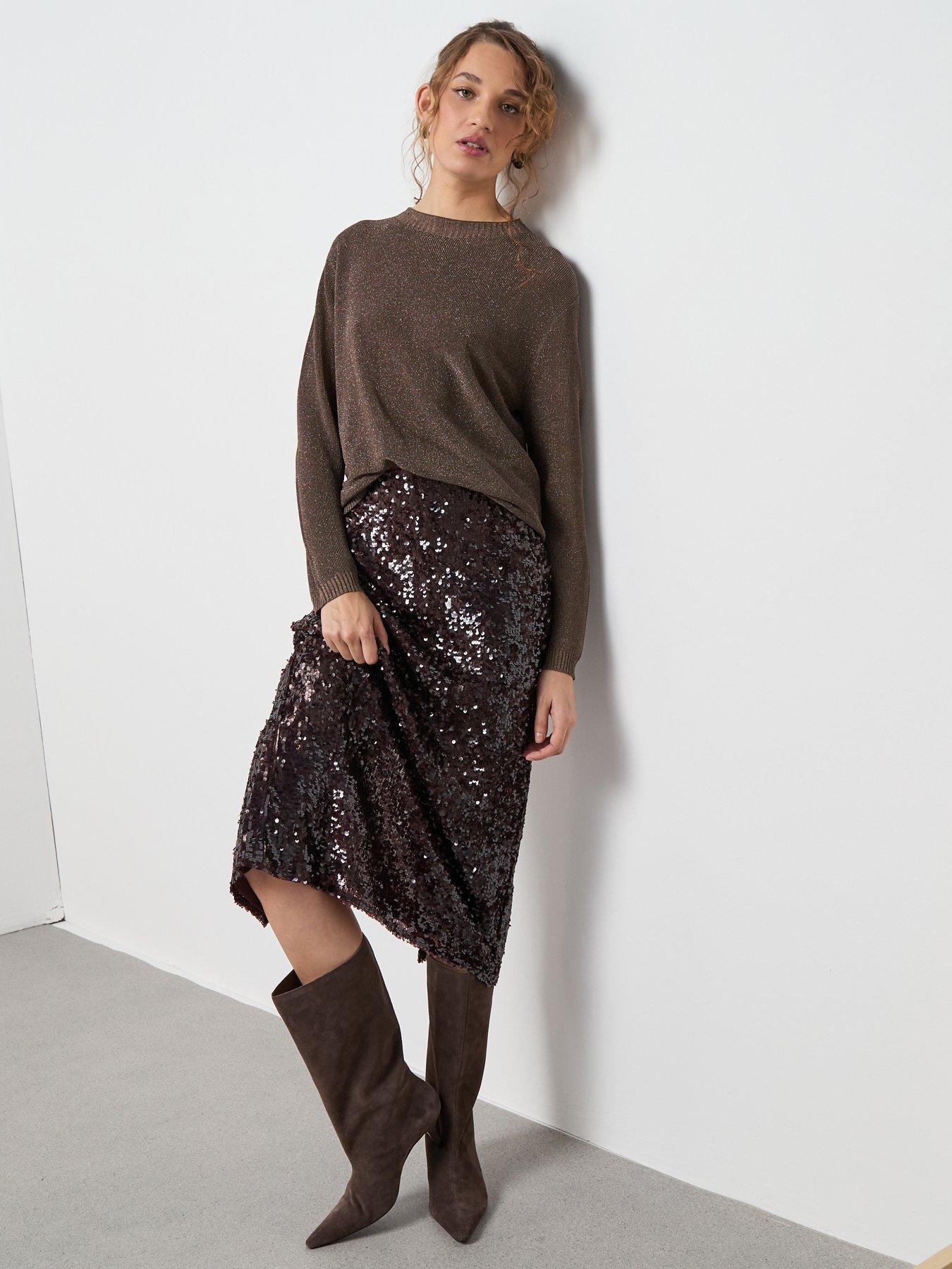 Mango Fine Knit Lurex Sweater - Brown | Very