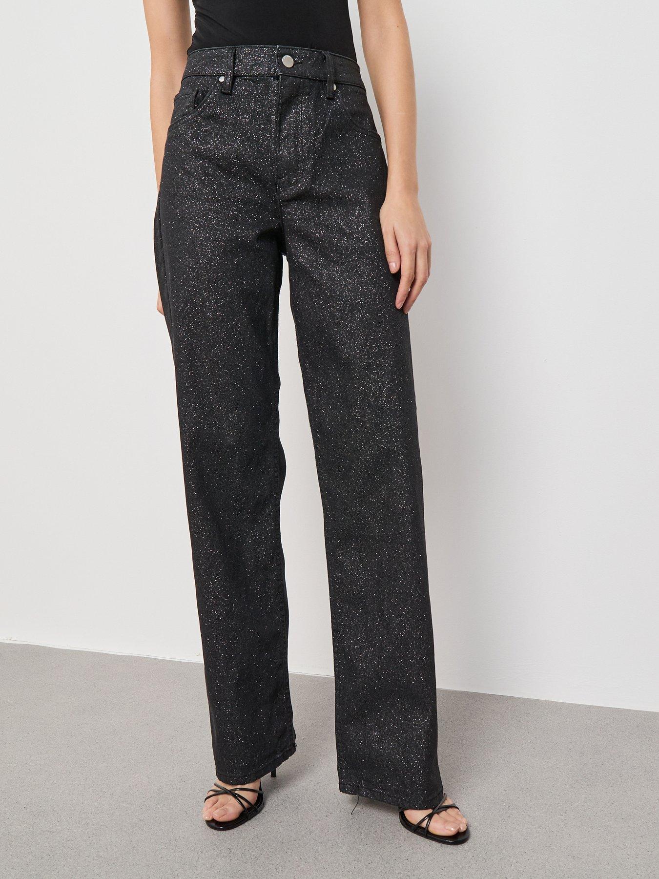 Mango Sparkle Straight Leg Jeans - Black | Very