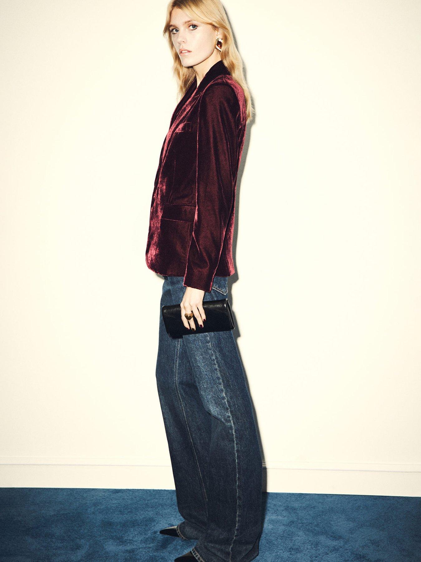 Mango Velvet Blazer - Burgundy | Very