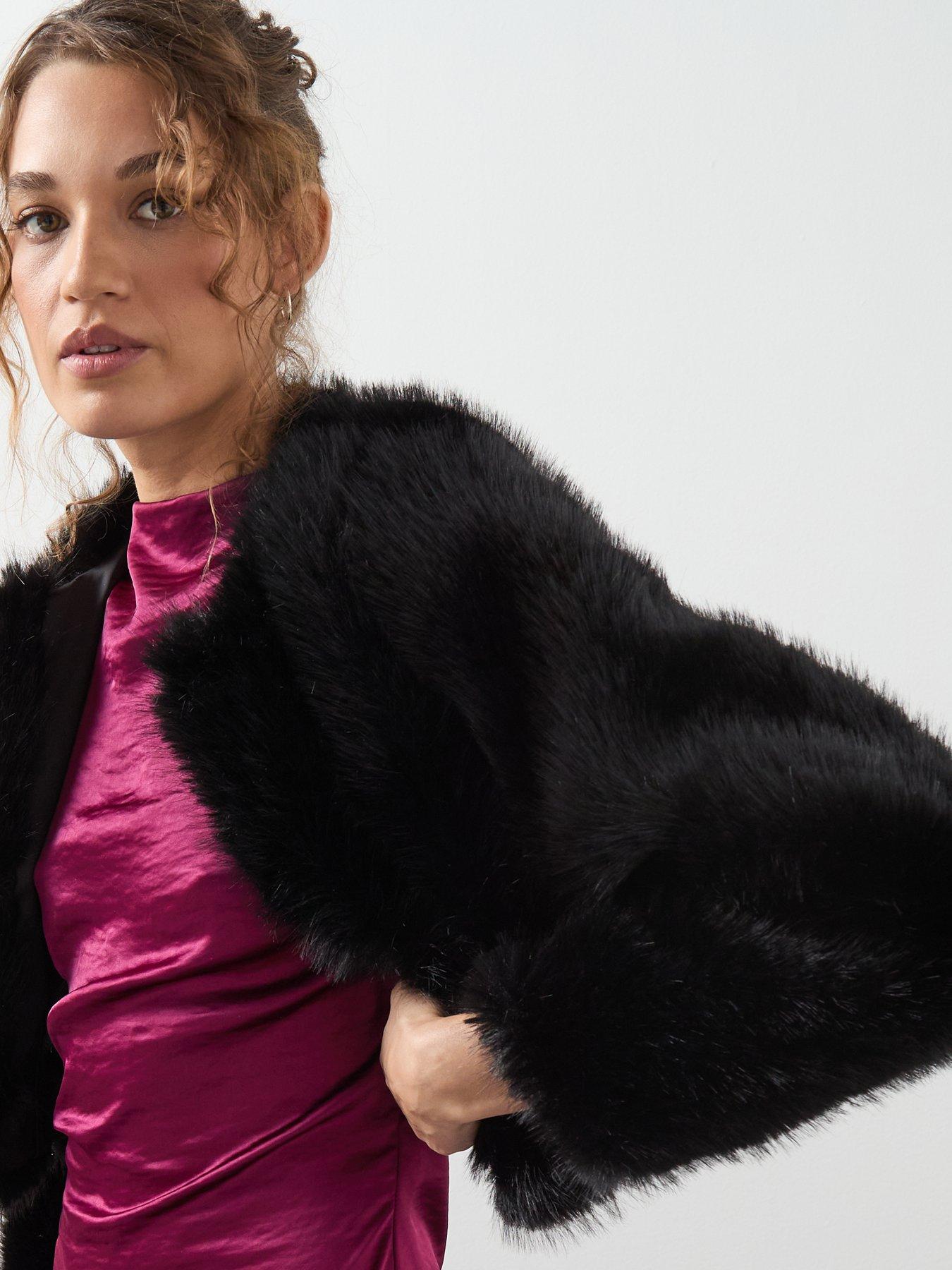 Mango Faux Fur Cropped Jacket - Black | Very