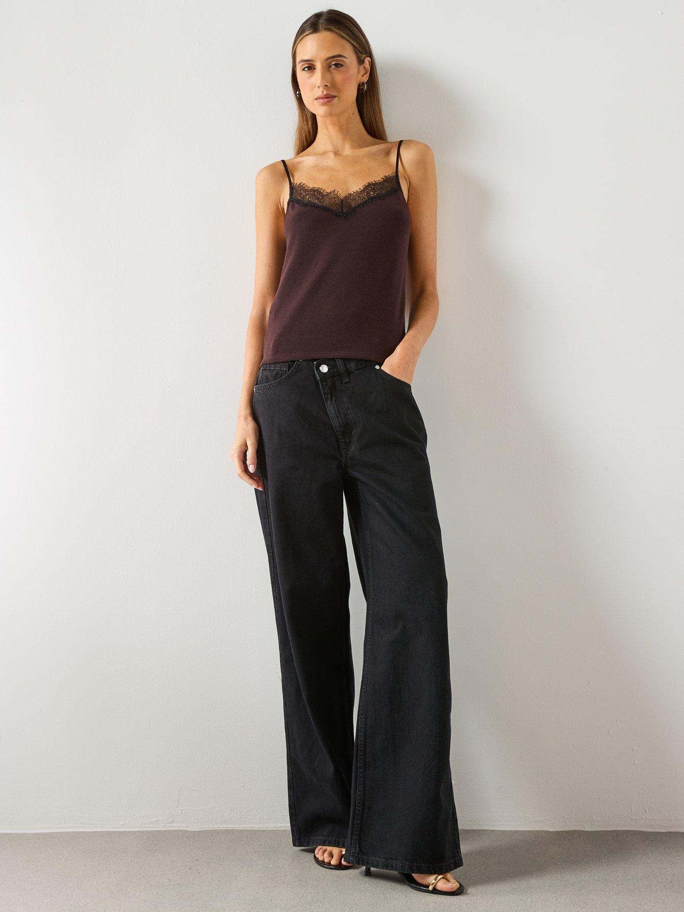 Mango Knitted Lace Cami Top - Burgundy | Very