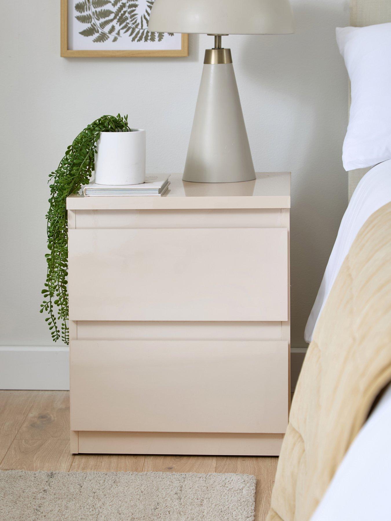 The Very Collection Layton Gloss 2 Drawer Bedside Chest - Oatmeal - FSC ...