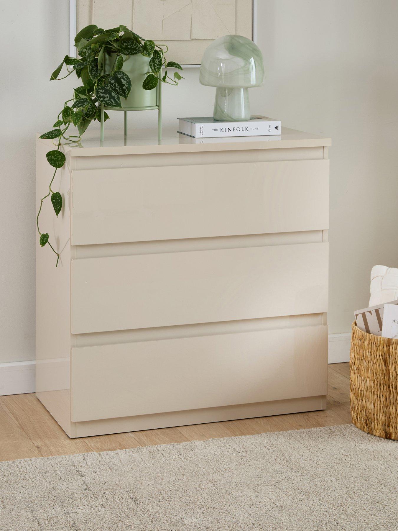 The Very Collection Layton Gloss 3 Drawer Chest - Oatmeal - FSC ...