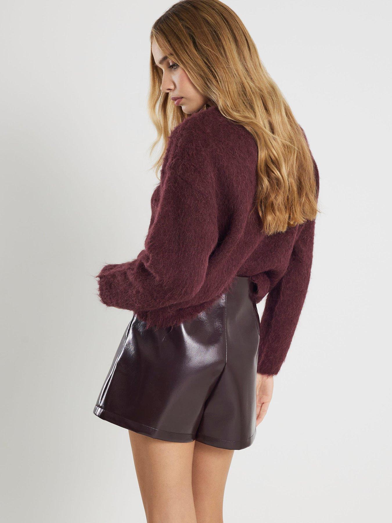 River Island Vinyl Asymmetric Trim PU Skort - Red | Very