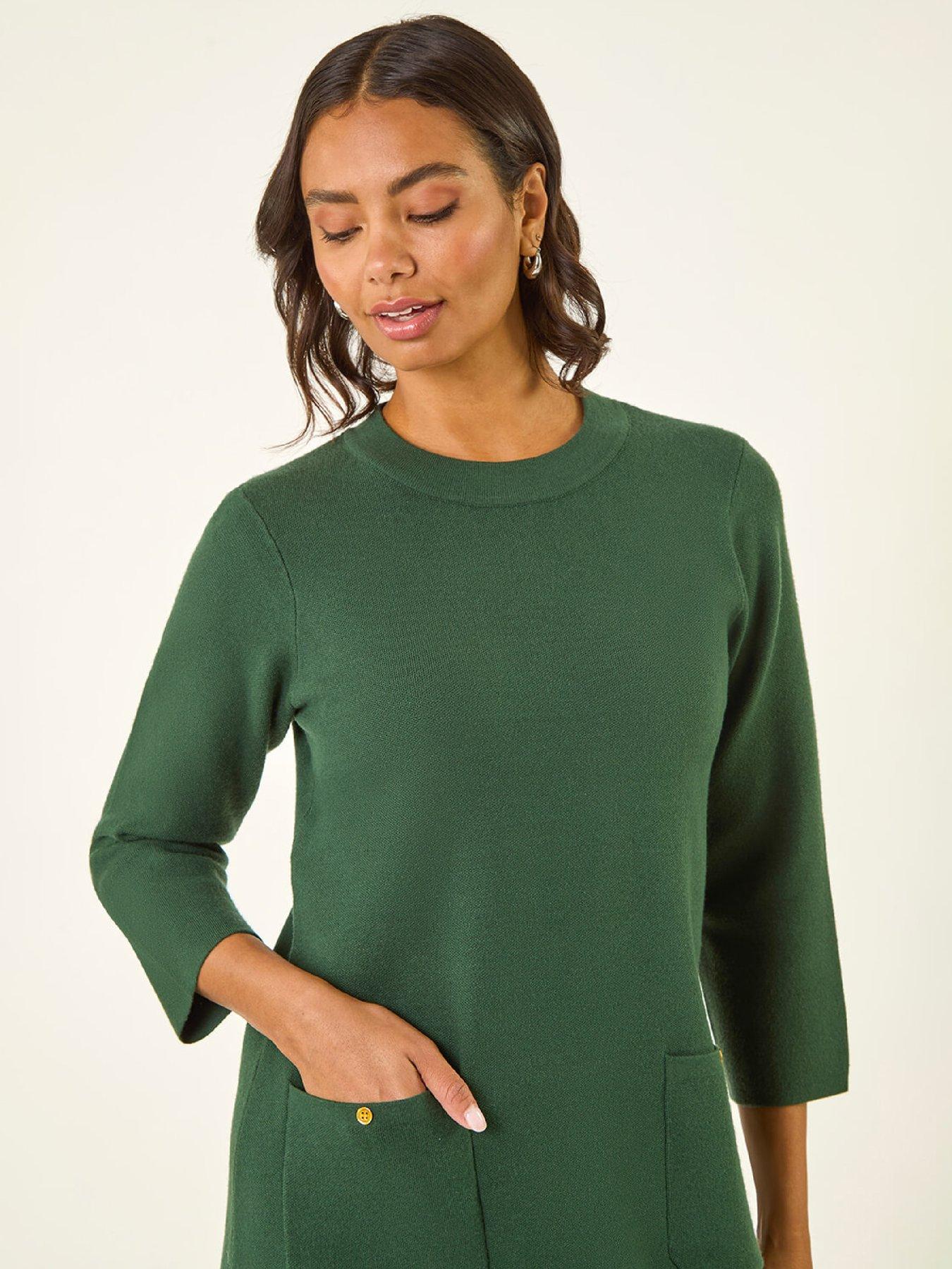 Roman Patch Pocket Knit Dress - Dark Green | Very