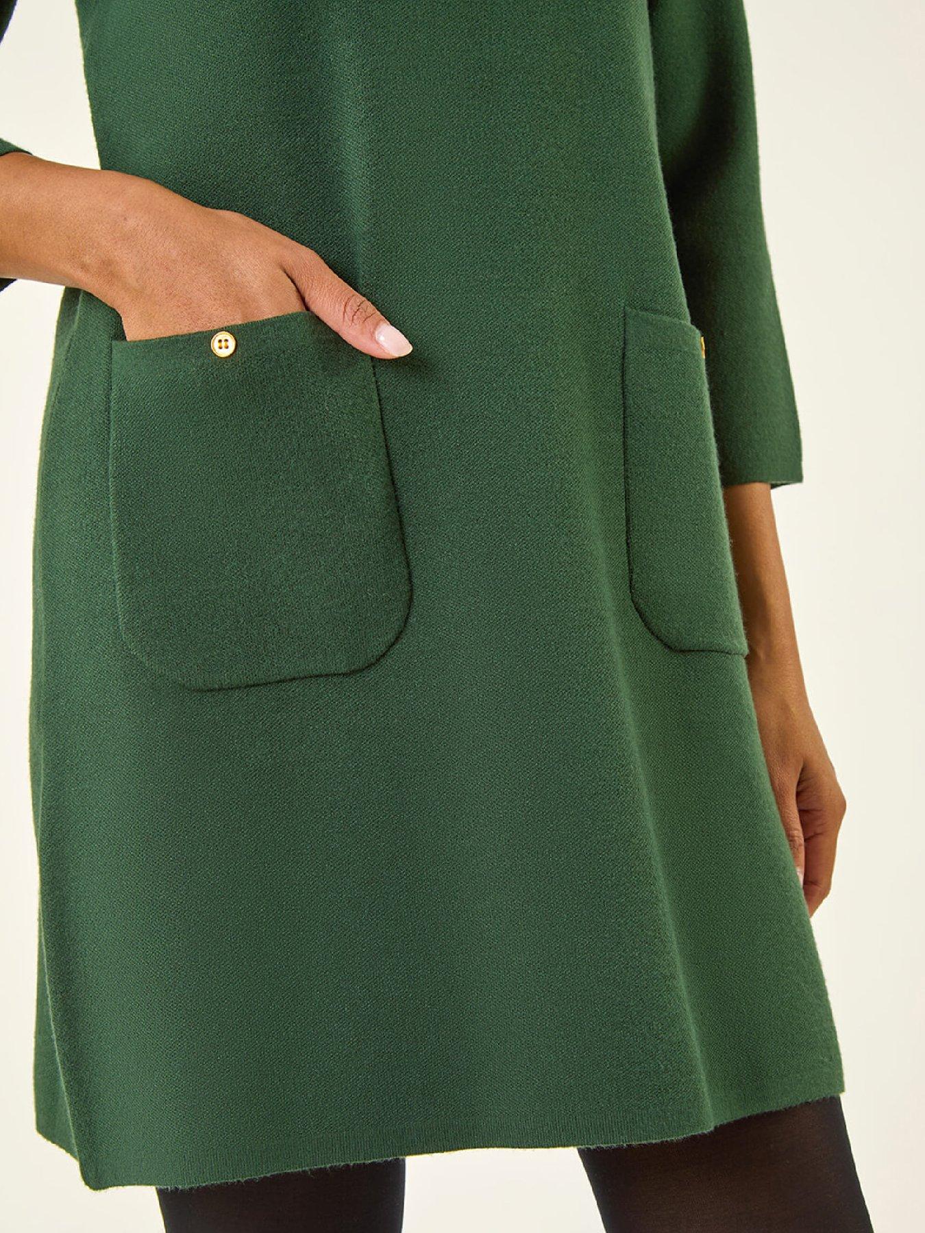 Roman Patch Pocket Knit Dress - Dark Green | Very