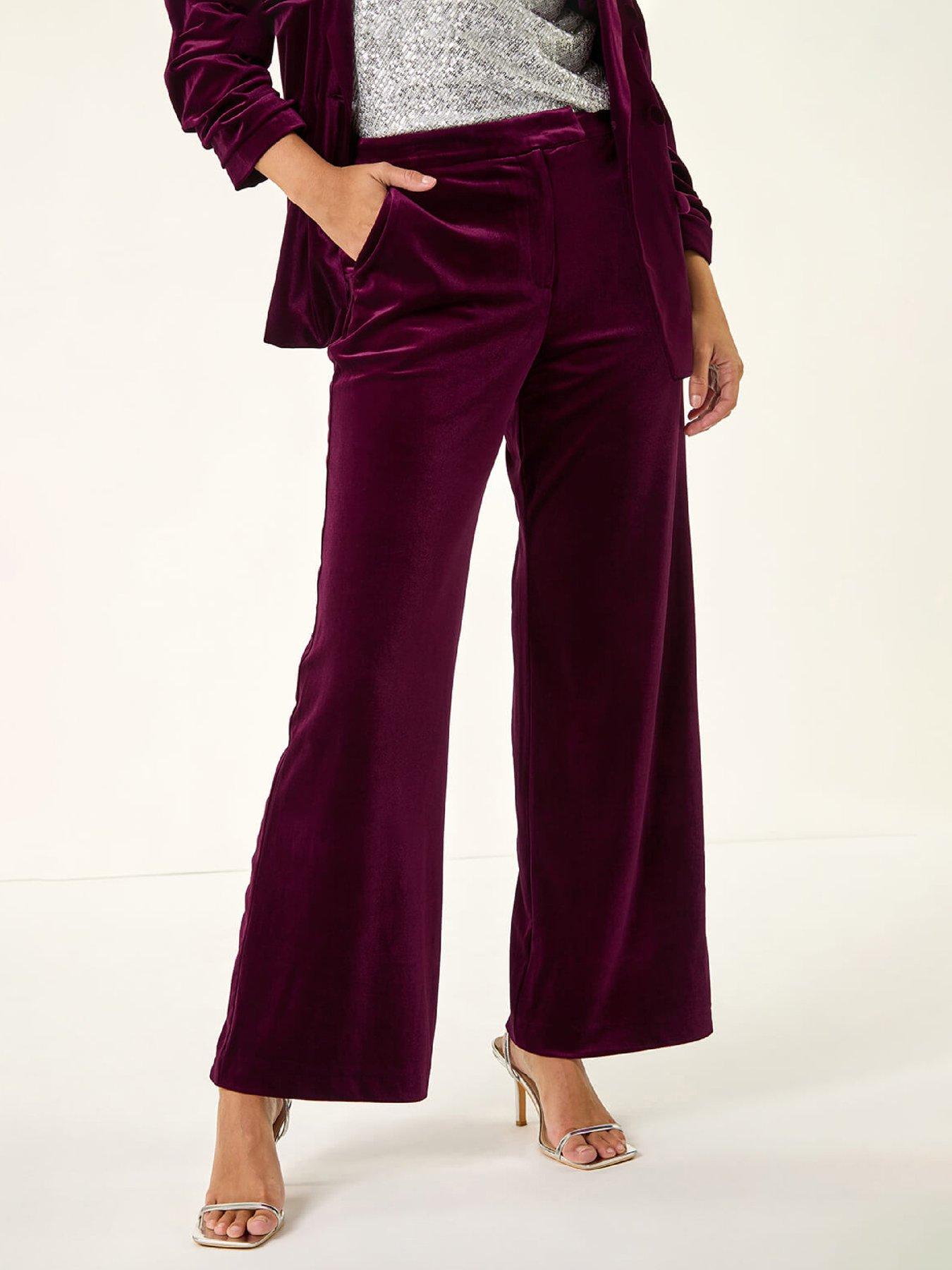 Roman Dusk Velvet Full Length Trousers - Burgundy | Very