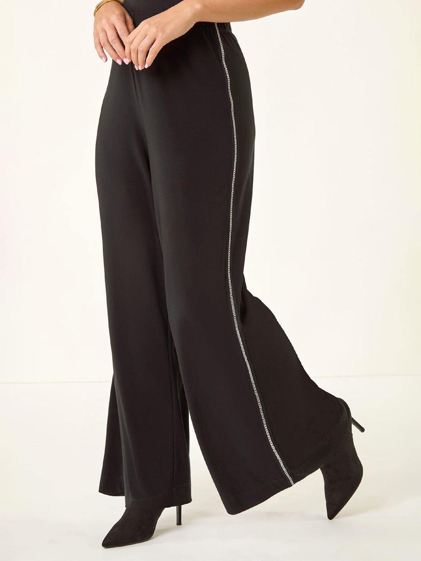 Roman Petite Side Trim Wide Leg Trouser - Black | Very