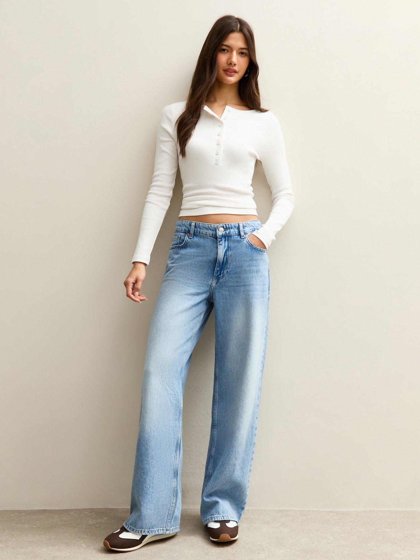 New Look Mid Blue Low Rise Wide Leg Jeans | Very