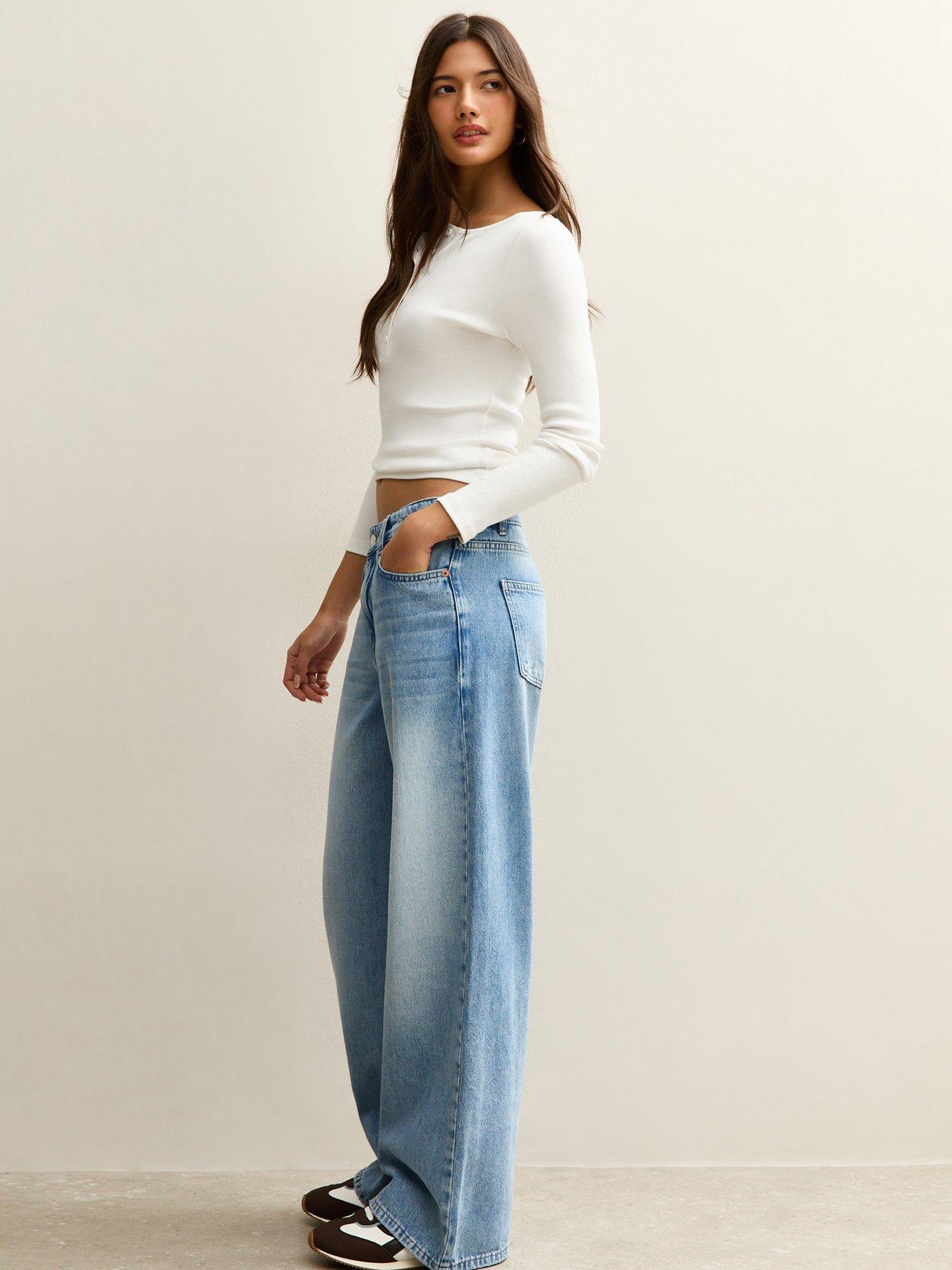 New Look Mid Blue Low Rise Wide Leg Jeans | Very
