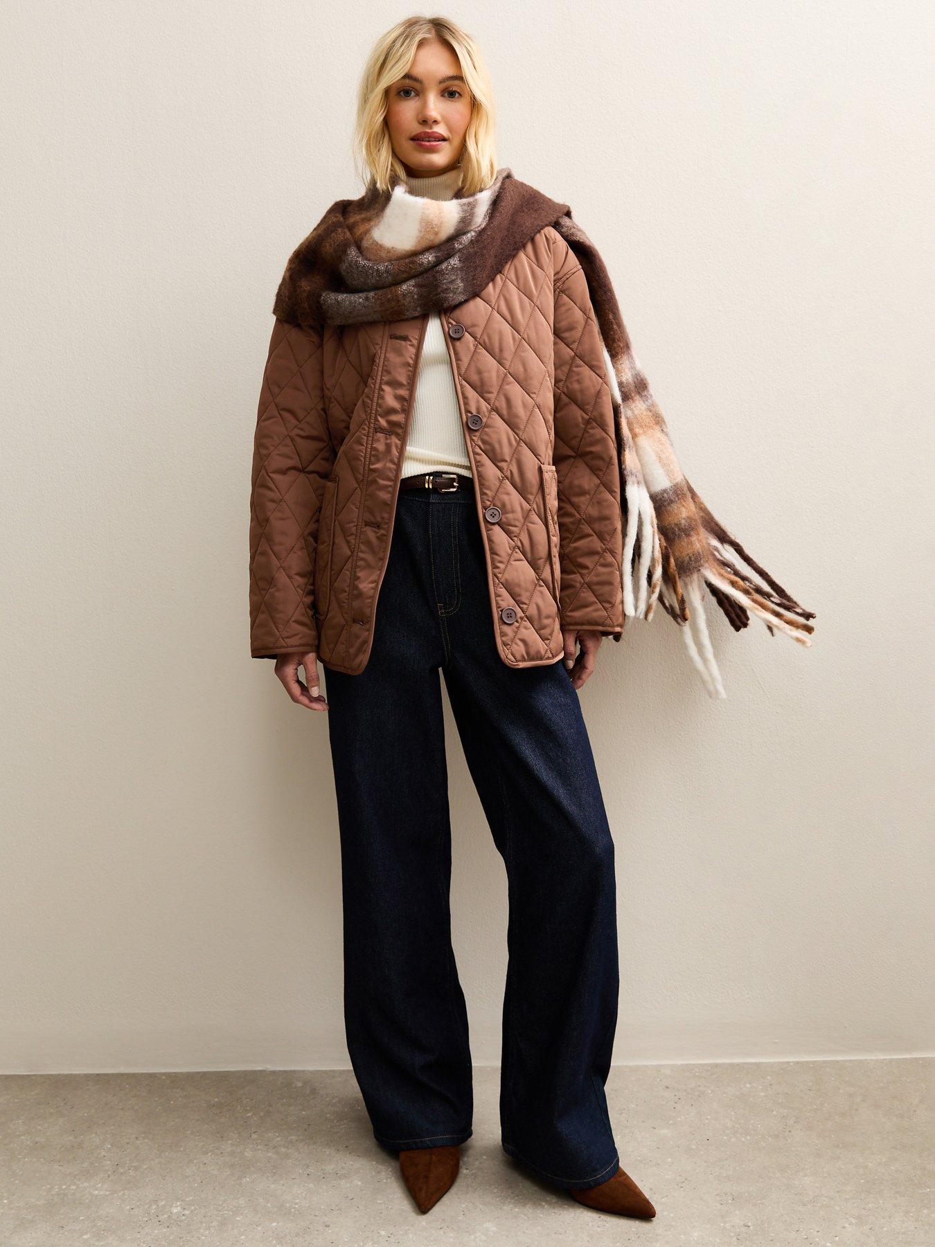 New Look Mid Longline Quilted Jacket - Brown | Very