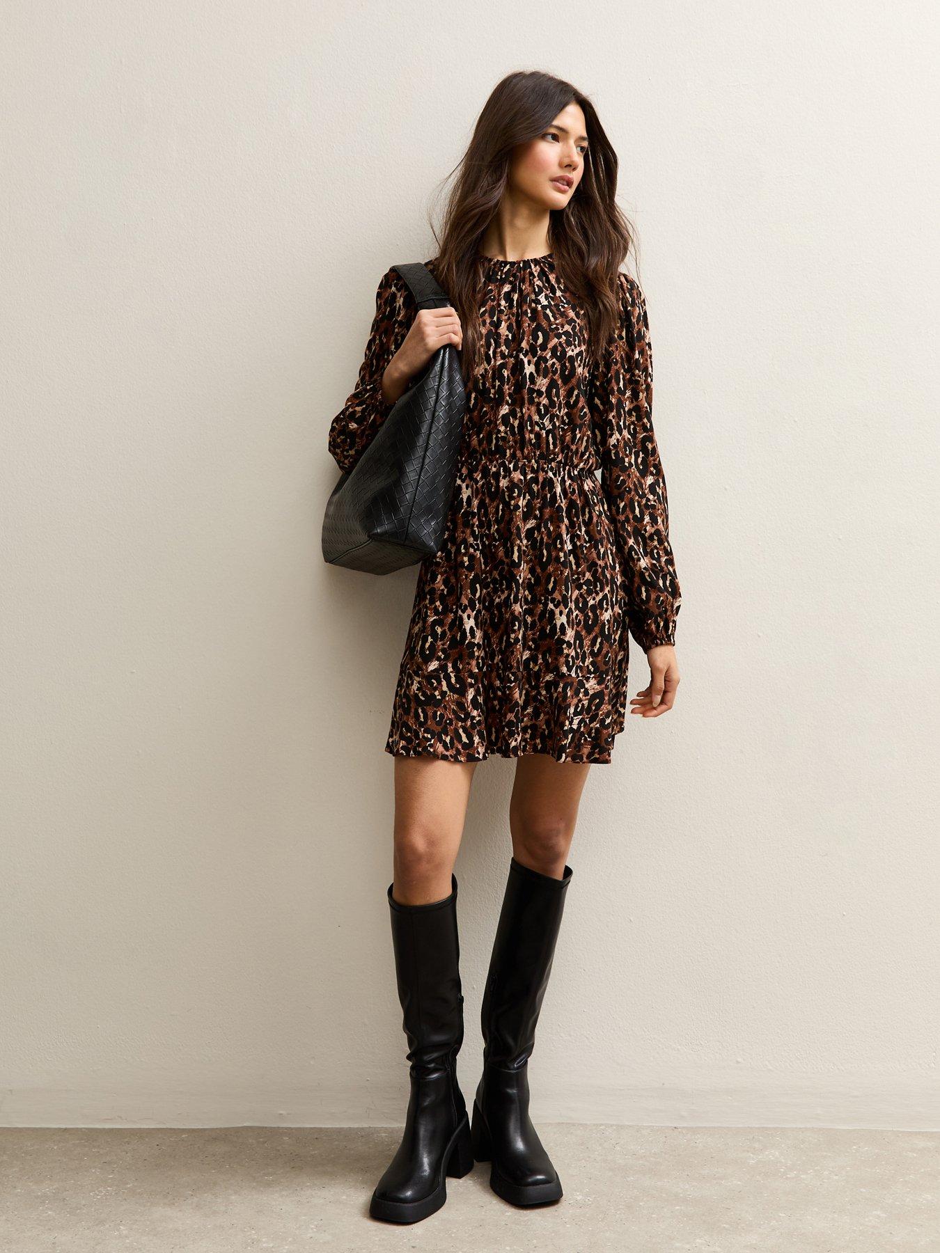 New Look Brown Animal Print Flared Hem Mini Dress | Very