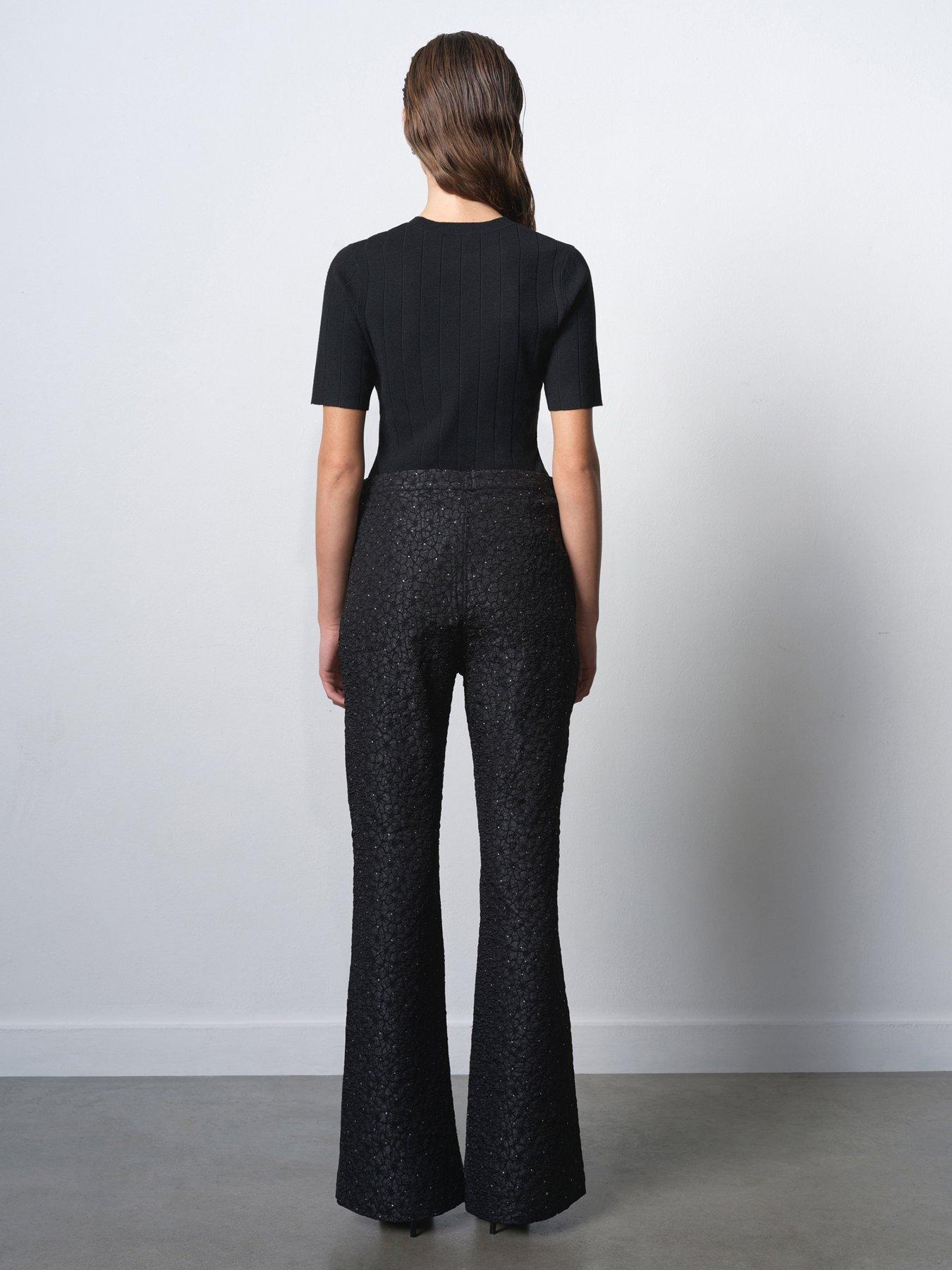 French Connection Floral Diamante Sparkle Jacquard Flared Trousers ...