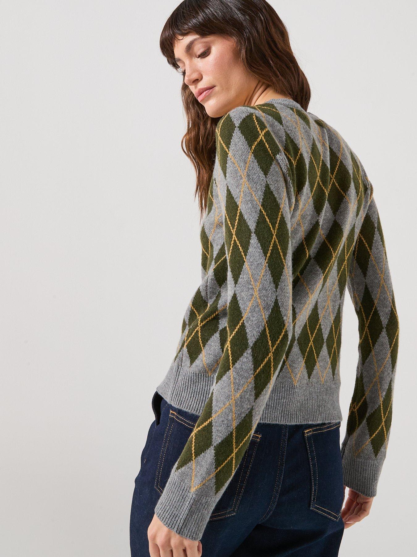 Vero Moda Sage Long Sleeve Argyle Knitted Cardigan - Grey | Very