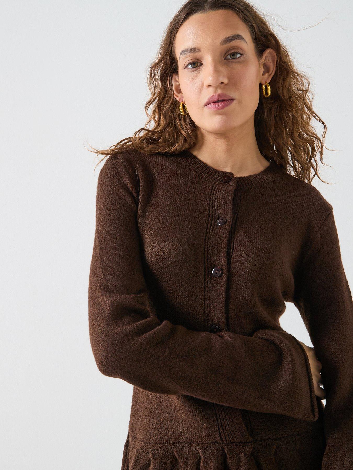 Vero Moda Evelina Long Sleeve Short Knitted Dress - Brown | Very