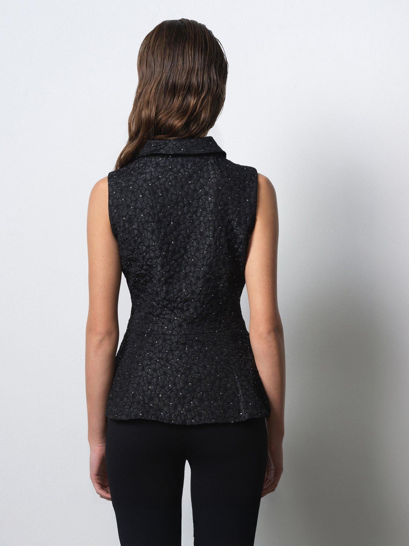 French Connection Floral Diamante Sparkle Jacquard Peplum Waistcoat Top ...