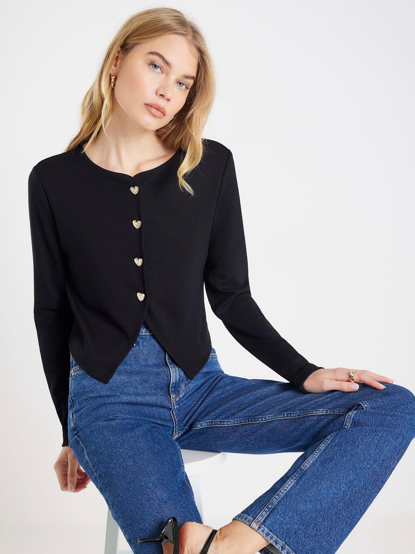 River Island Long Sleeve Cropped Heart Cardigan - Black | Very