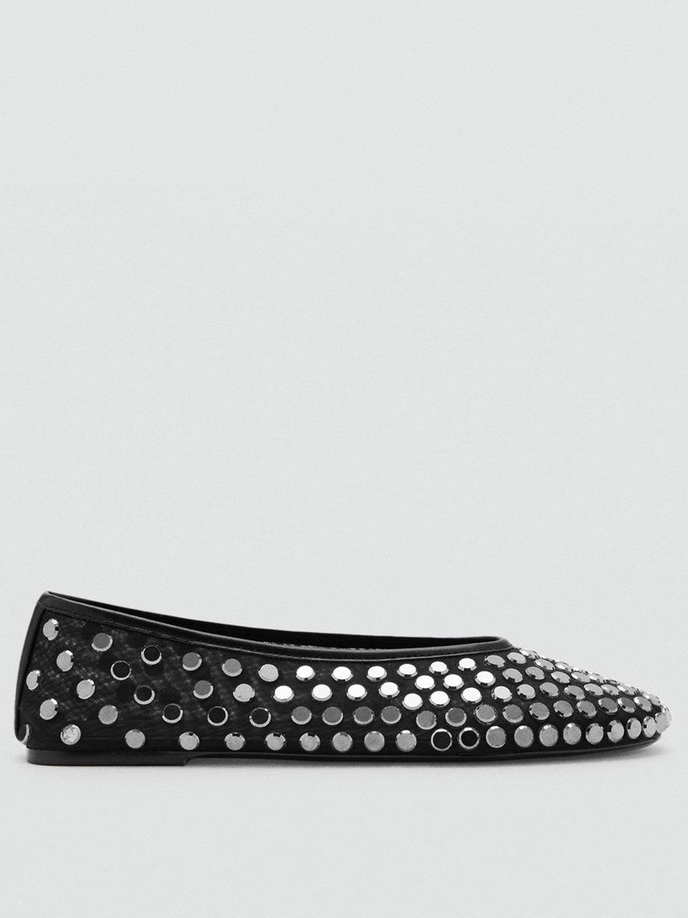 Mango Mesh Ballet Flats With Studs - Black | Very