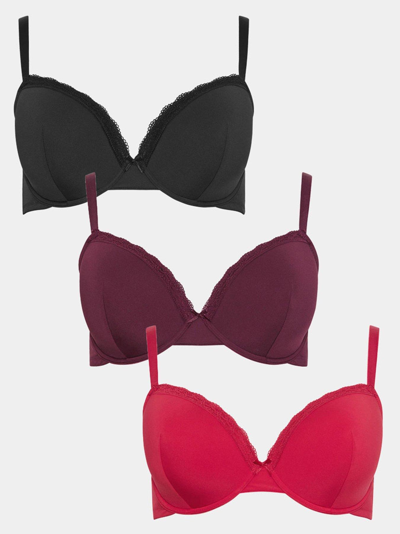 Yours Curve 3 Pack Lace Trim Padded Bra - Red | Very