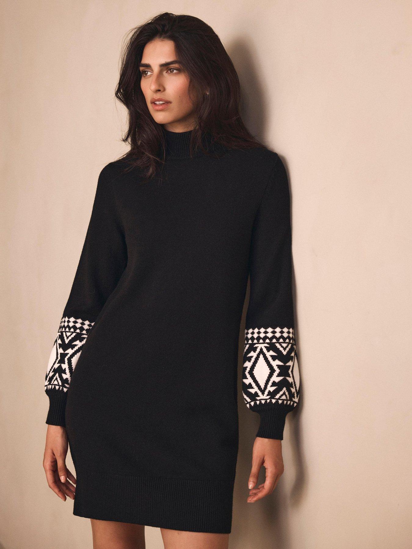 Mint Velvet Graphic Cuff Mini Dress - Black | Very