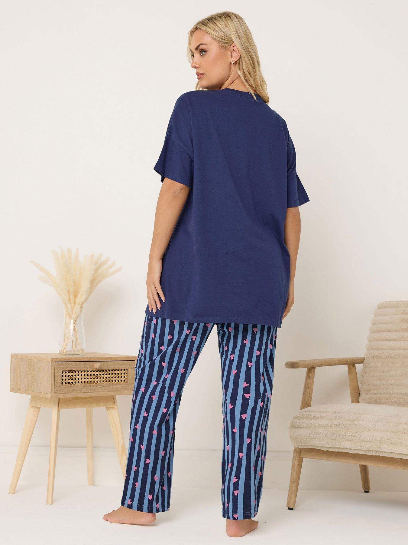 Yours Curve Pasta Club Wide Leg Pyjama Set - Blue | Very